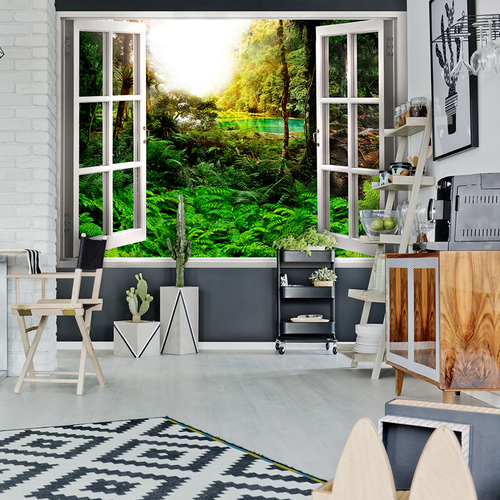 Wald Natur Strand Fensterblick Wandillusion 3D Wandbild Poster XXL Fototapete | eBay